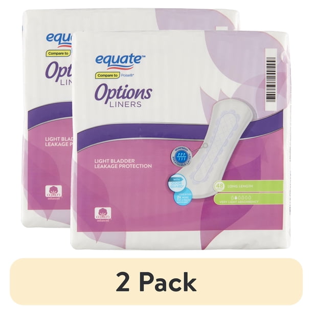(2 pack) Equate Options Incontinence Liners for Women, Very Light, Long ...