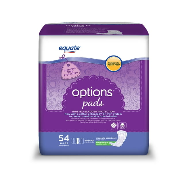 Equate Options Moderate Absorbency Long length Women's Incontinence ...