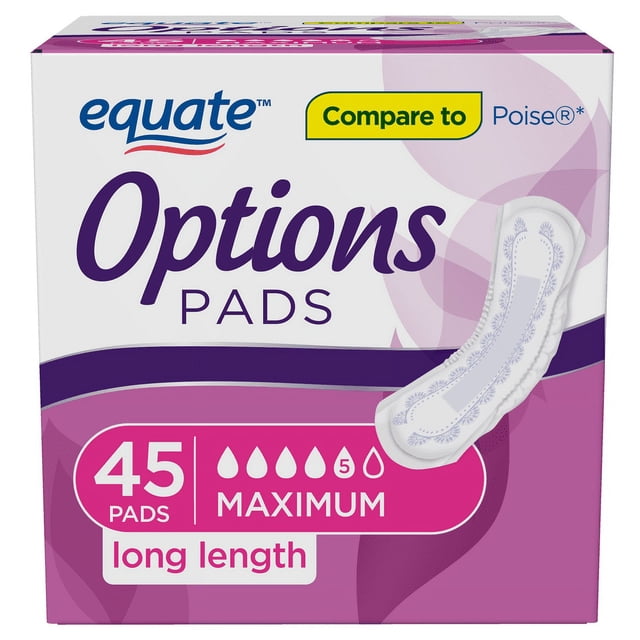 Equate Options Women's Bladder Control Pads, Unscented, Maximum ...