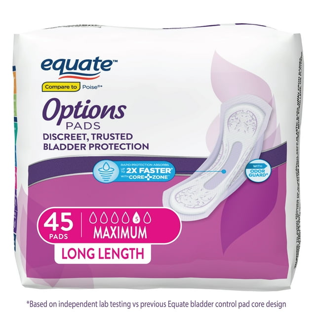 Equate Options Women's Incontinence Pads, Maximum Absorbency, Long ...