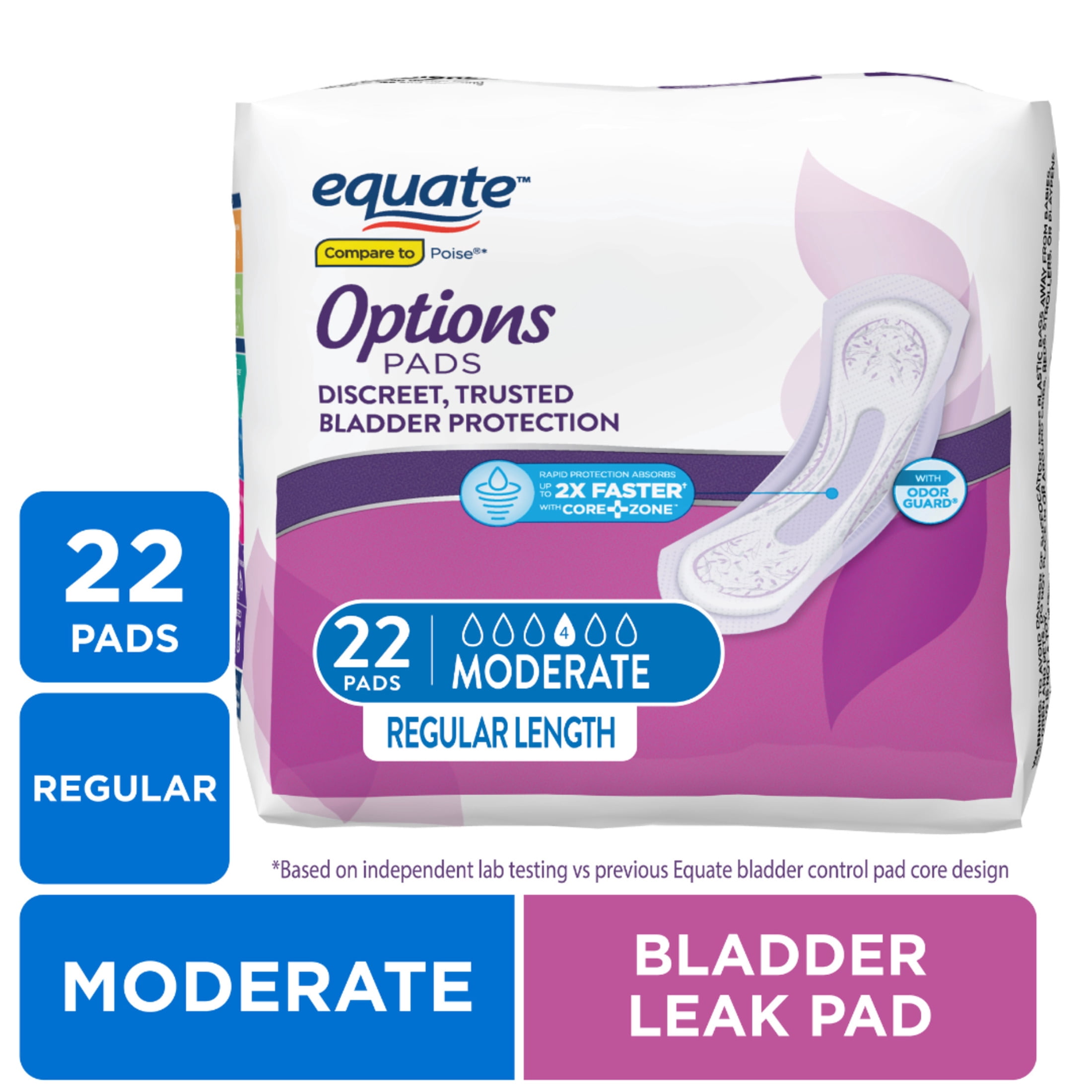Equate Options Women's Incontinence Pads, Moderate Absorbency, Regular ...