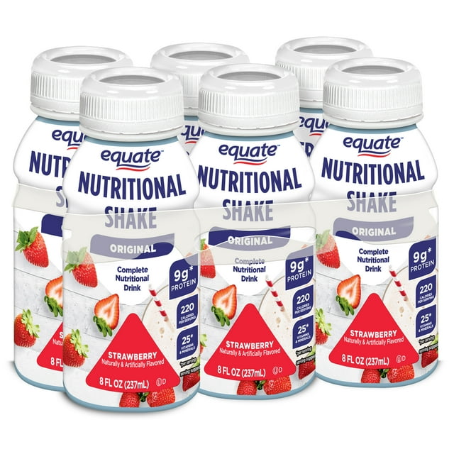 Equate Original Nutritional Shake, Strawberry, 8 fl oz, 6 Count ...