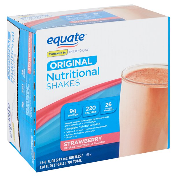 Equate Original Nutritional Shakes, Strawberry, 8 fl oz, 16 Count ...