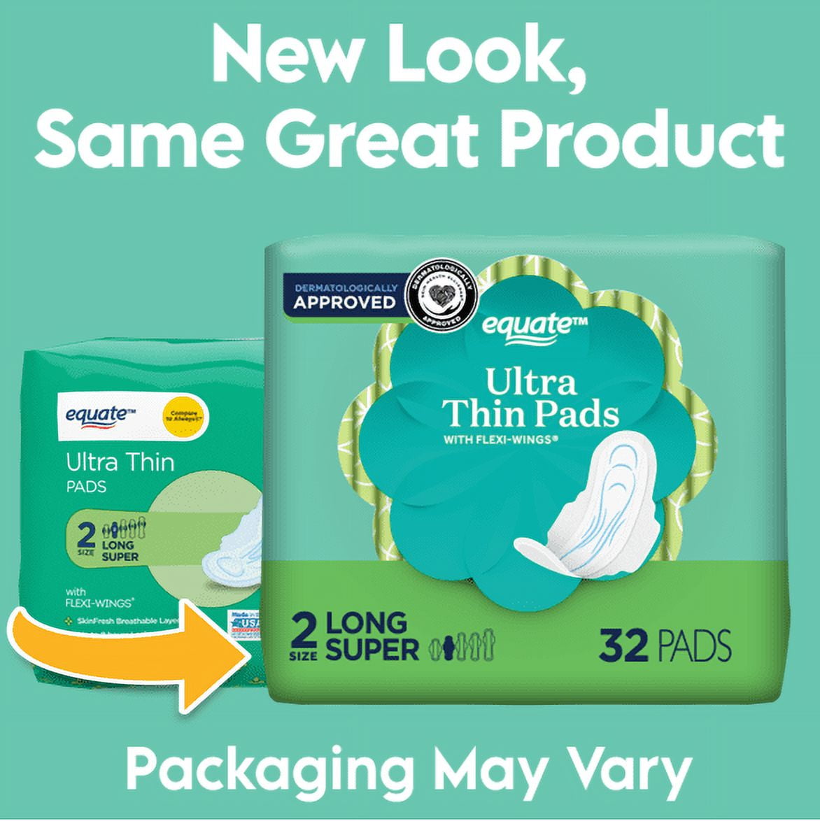 Equate Ultra Thin, Size 2, Long Super Pads with Flexi-Wings, 32 Ct ...