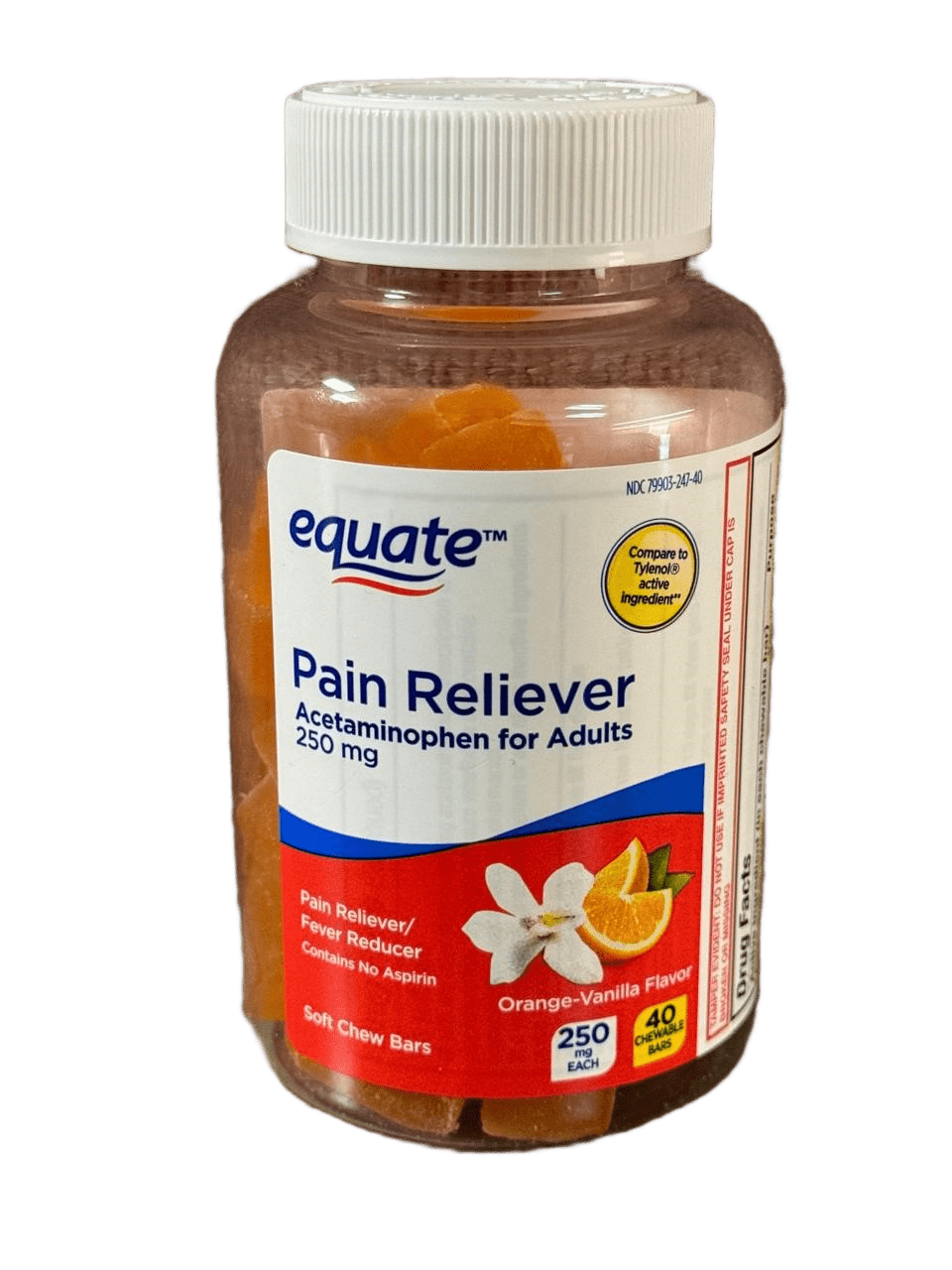 Equate Pain Relief Adult Chewable Bars, Orange Vanilla, Acetaminophen ...