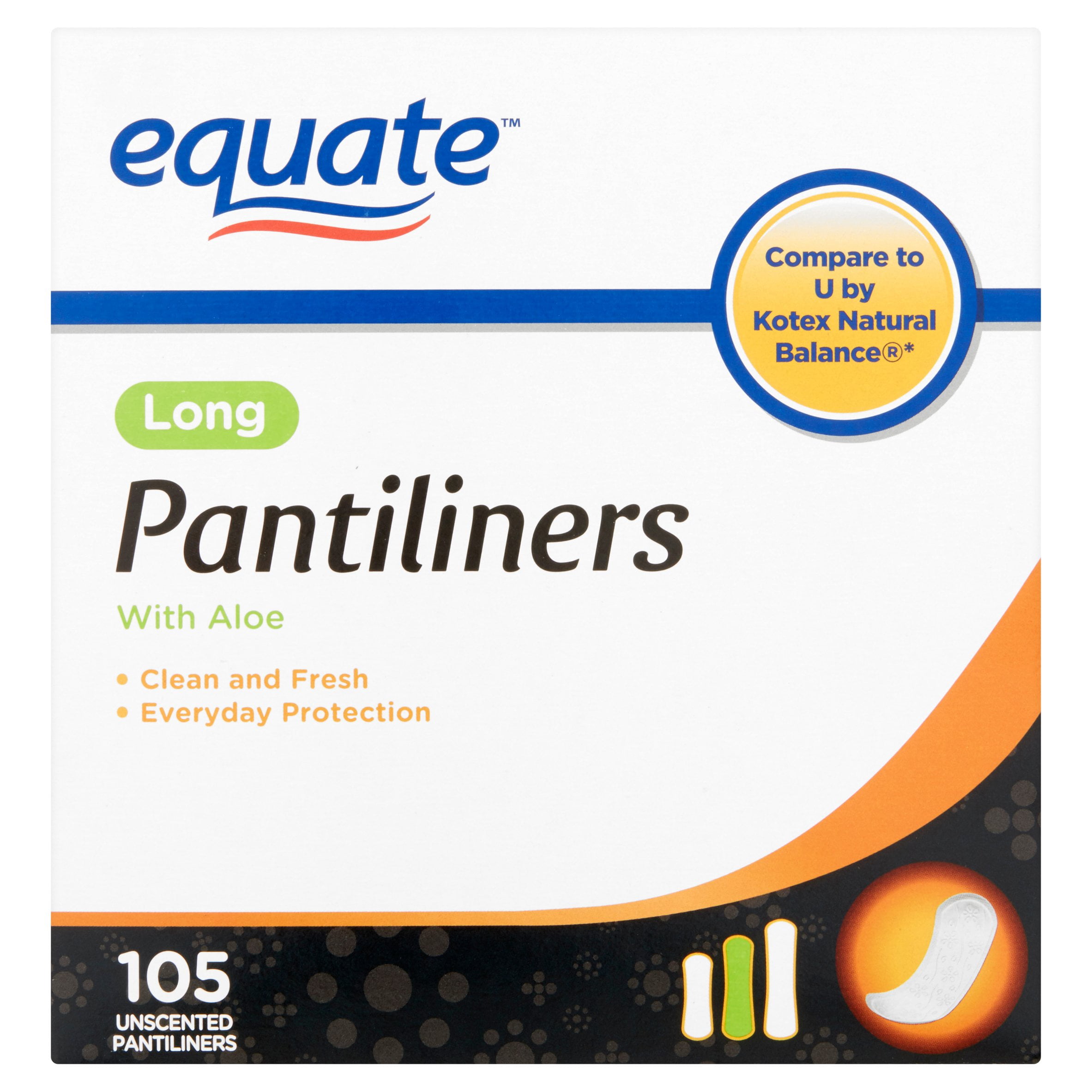 Equate Pantiliners with Aloe, Long, Unscented, 105 Ct - Walmart ...