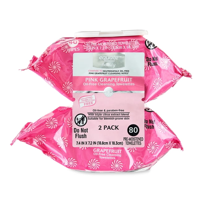 Equate Beauty Pink Grapefruit Oil-Free Cleansing Towelettes, 80 Count ...