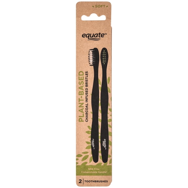 Equate Plant-Based Charcoal Infused Soft Bristle Toothbrushes, Adult ...