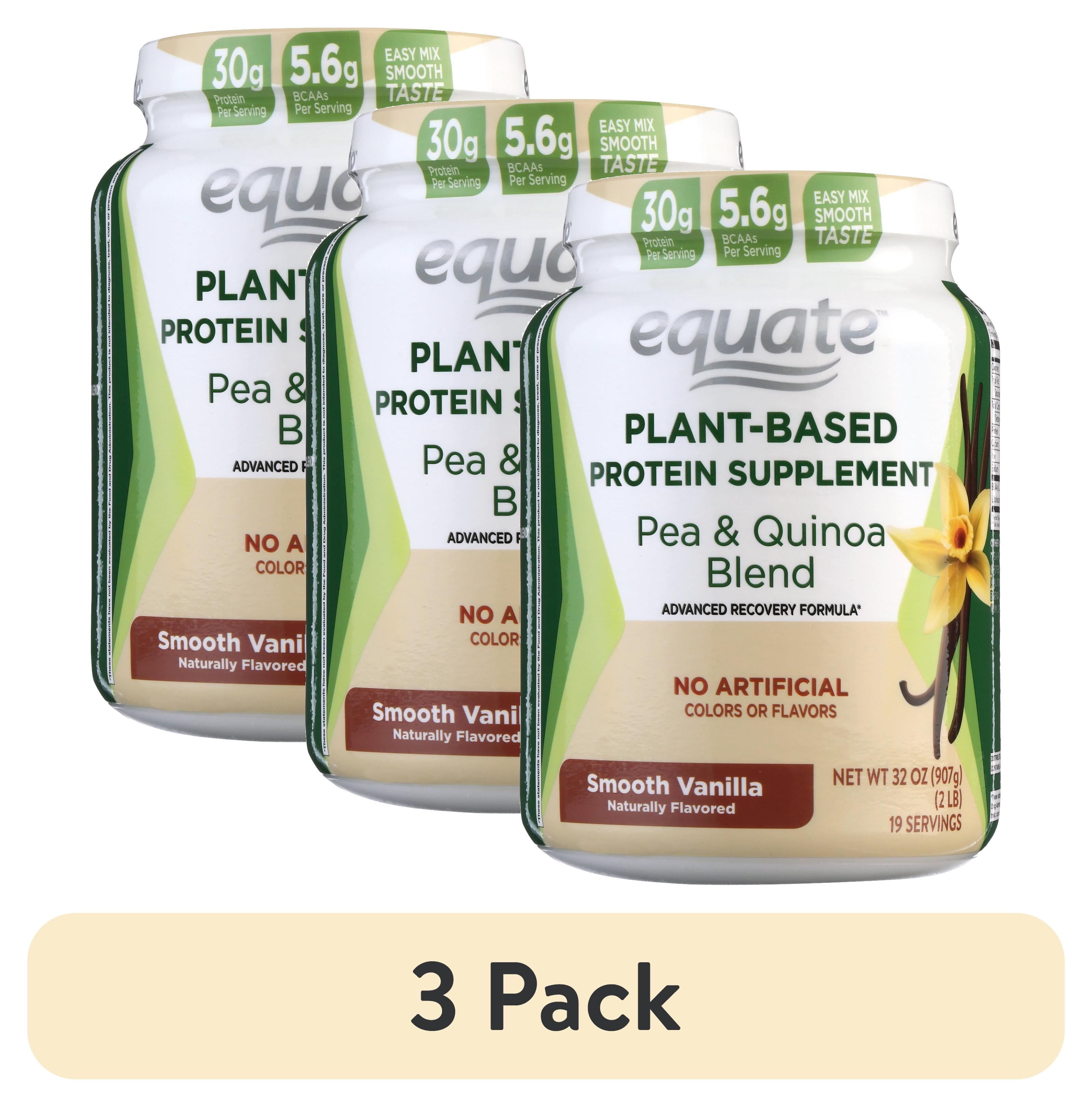 (3 pack) Equate Plant-Based Protein Supplement, Smooth Vanilla, 2 lbs ...