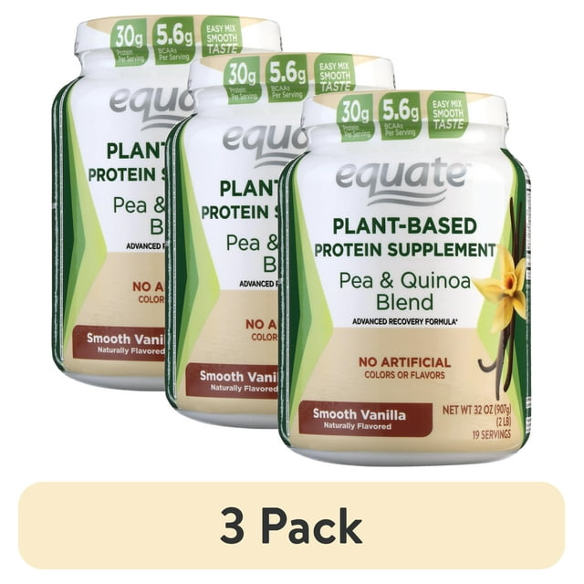 (3 pack) Equate Plant-Based Protein Supplement, Smooth Vanilla, 2 lbs ...