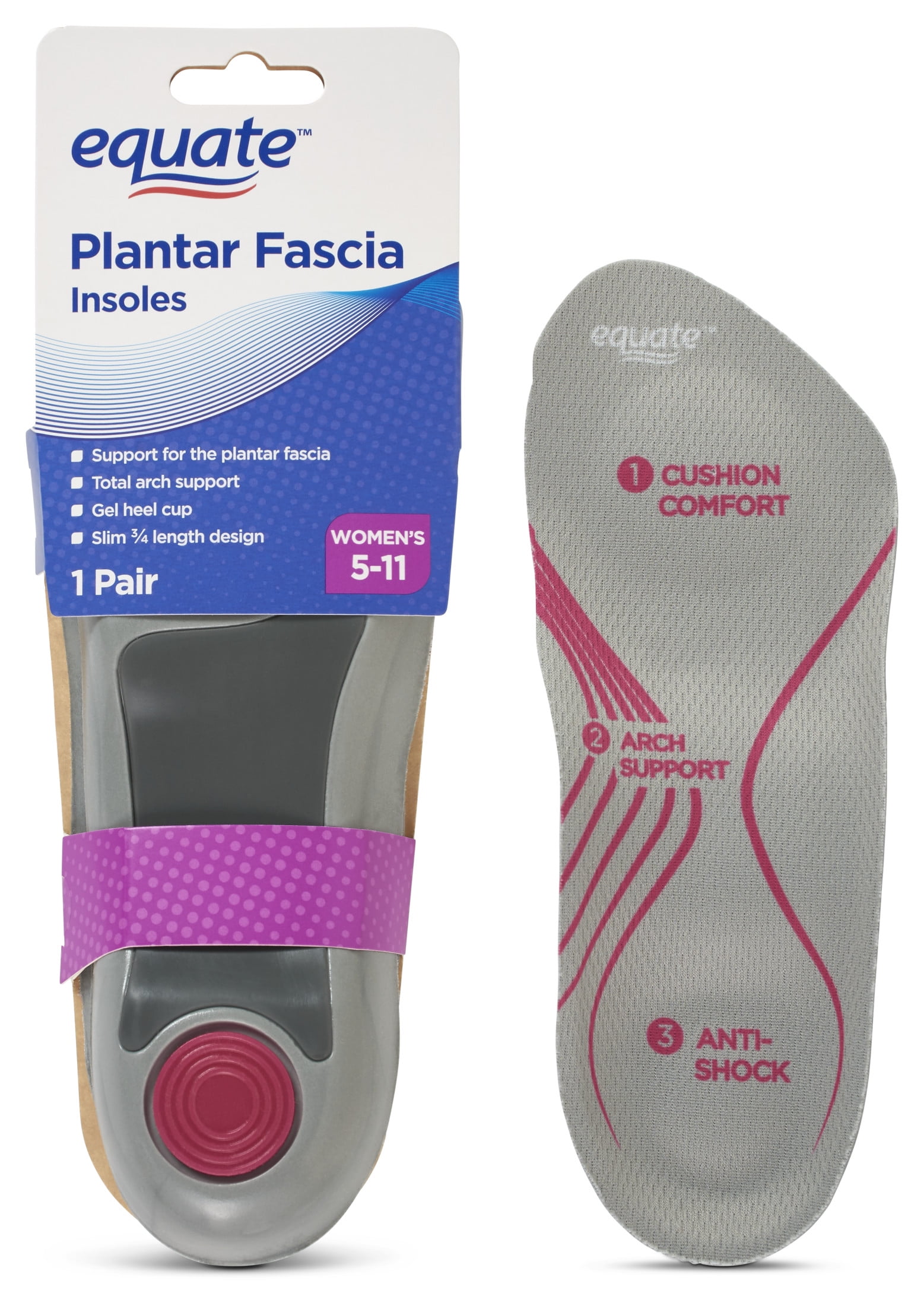 Equate Plantar Fascia Foam and Gel Insole, Women's 5-11 HSA/FSA ...