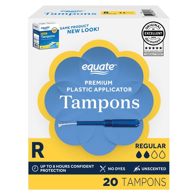 Equate Tampons with Premium Plastic Applicators, Unscented, Regular (20 ...
