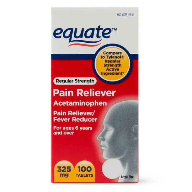 Equate Regular Strength Pain Relief Acetaminophen Tablets, 325 mg, 100 ...