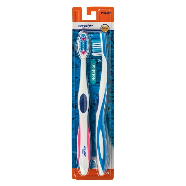 Equate Rotation, Adult Manual Medium Bristle Toothbrush with Tongue and ...