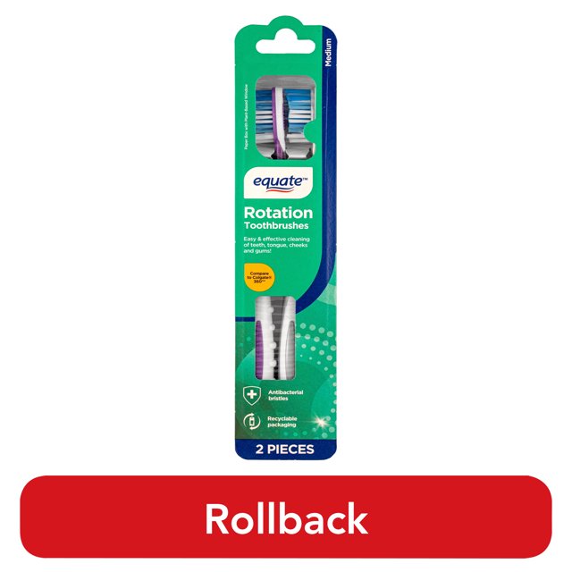 Equate Rotation, Adult Manual Medium Bristle Toothbrush with Tongue and ...