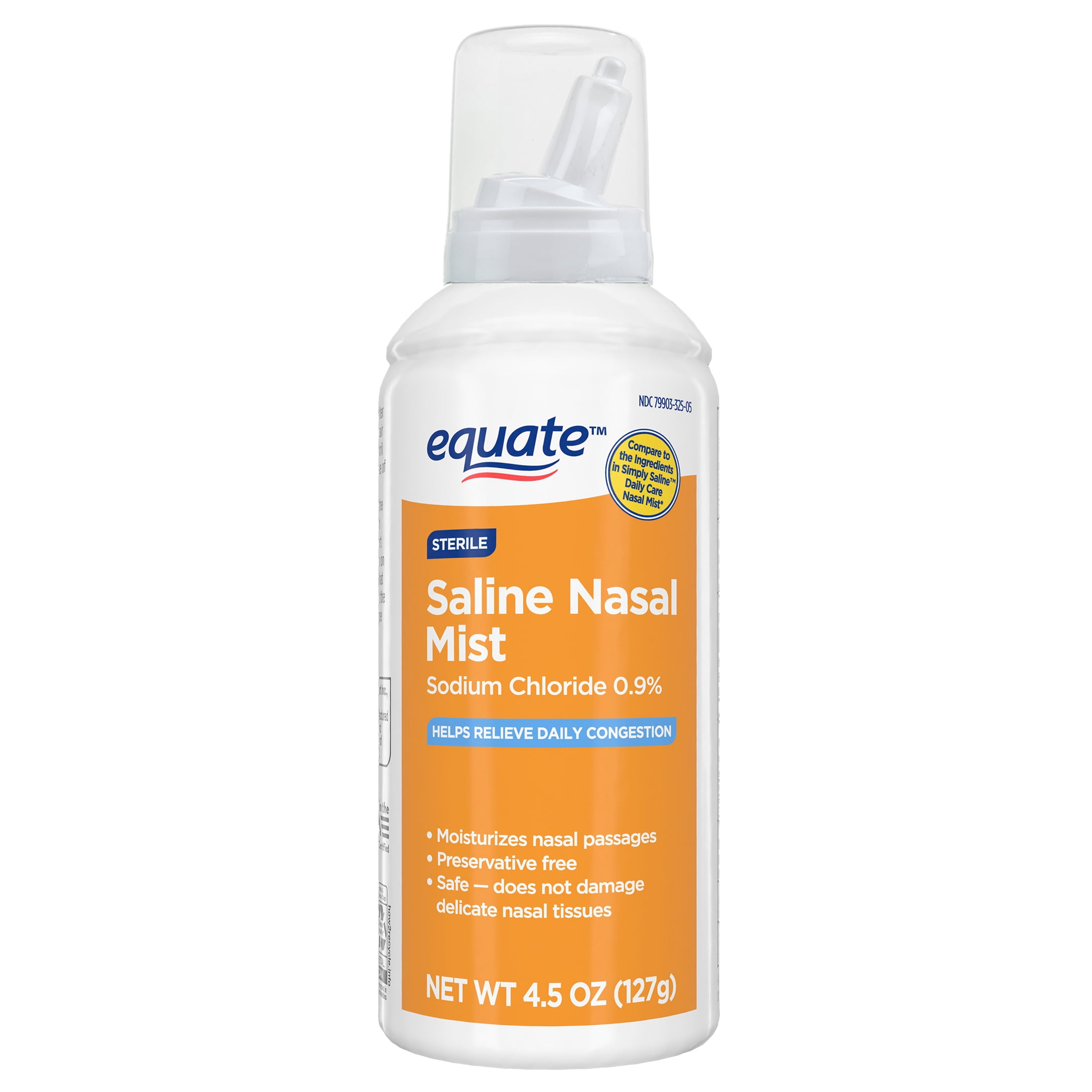 Equate Saline Nasal Mist Spray for Nasal Congestion, 4.5 fl oz, Compare ...