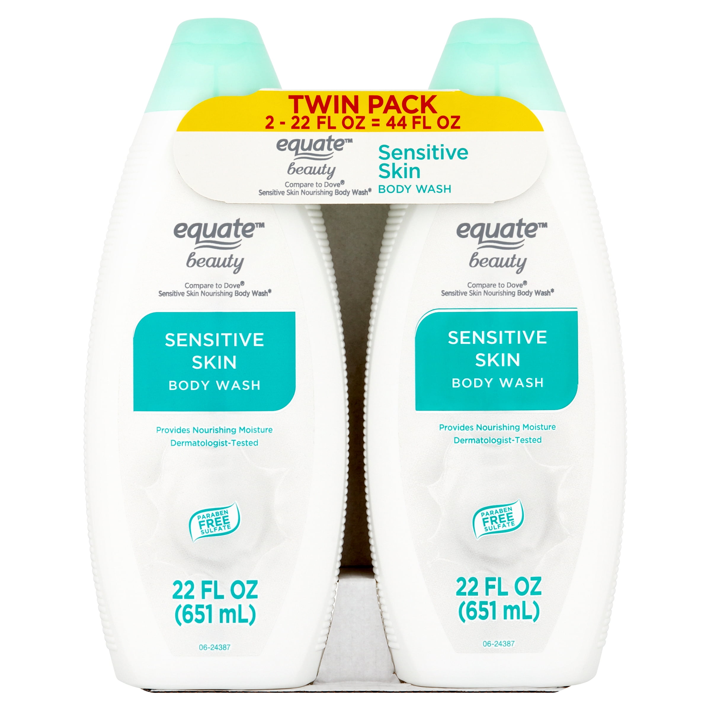 Equate Sensitive Skin Body Wash, 22 fl oz (2 Count), Compare to Dove ...