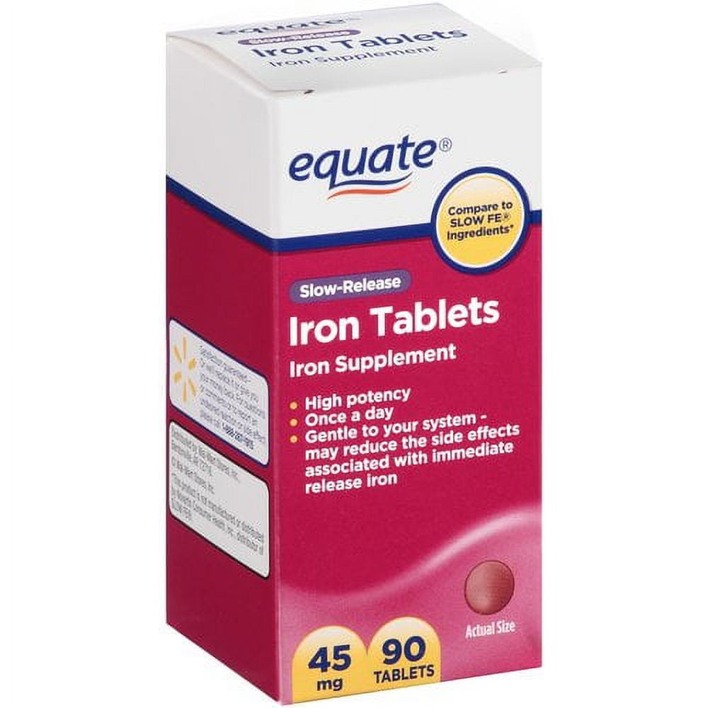 Equate Slow-Release Iron Tablets, 45mg, 90 Count - Walmart.com