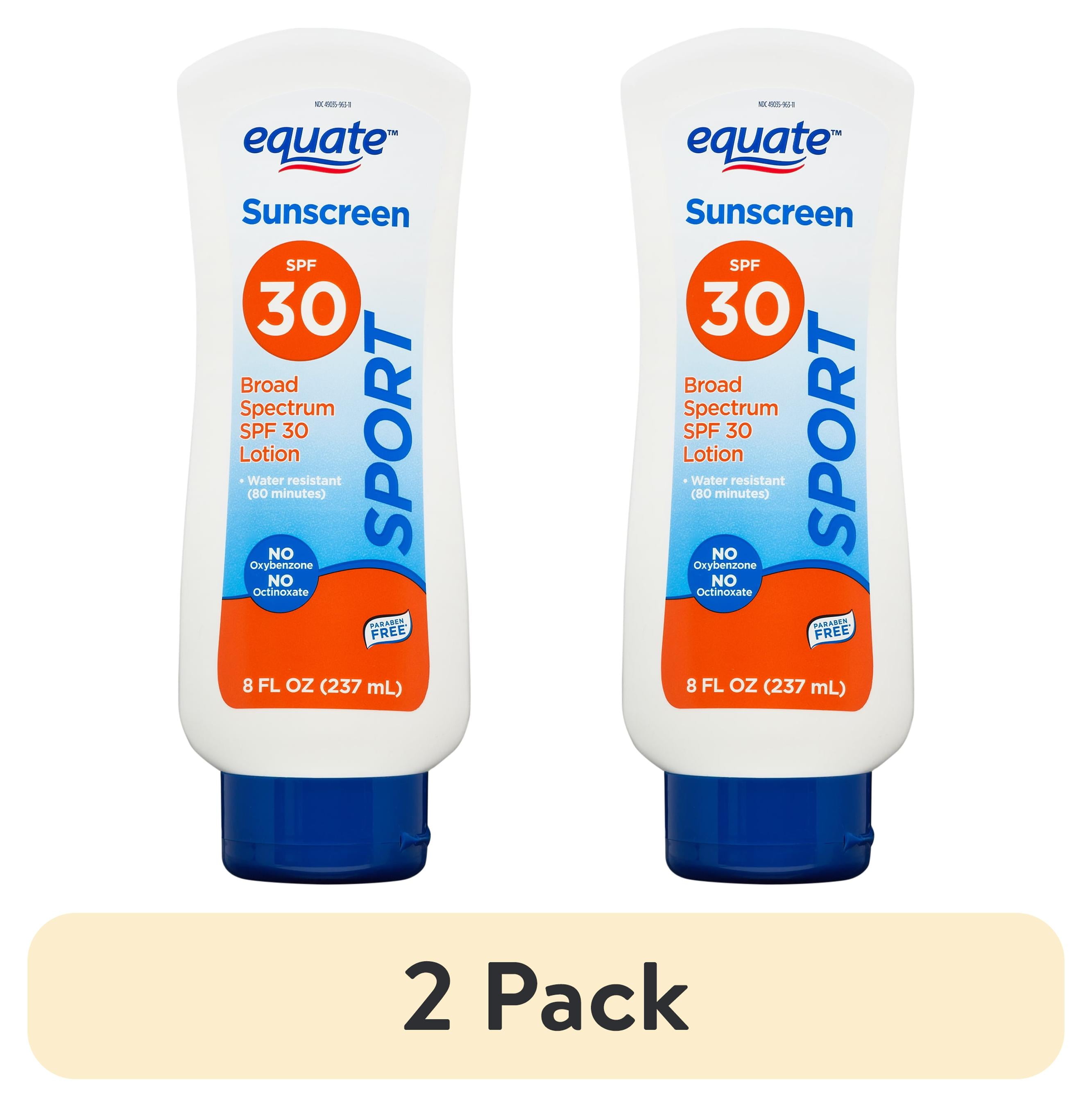 (2 pack) Equate Sport Broad Spectrum Sunscreen Lotion, SPF 30, 8 fl oz ...