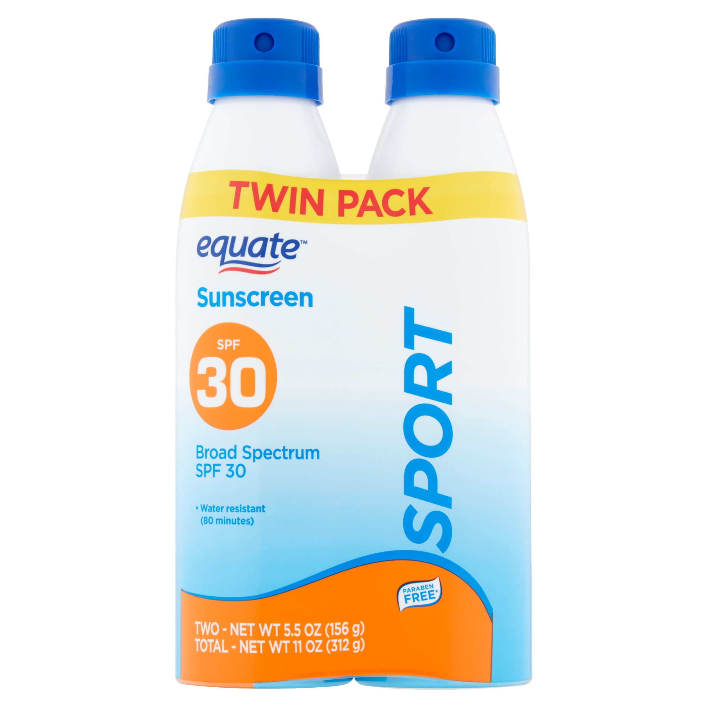 Equate Sport Broad Spectrum Sunscreen Twin Pack, SPF 30, 5.5 oz, 2 ...