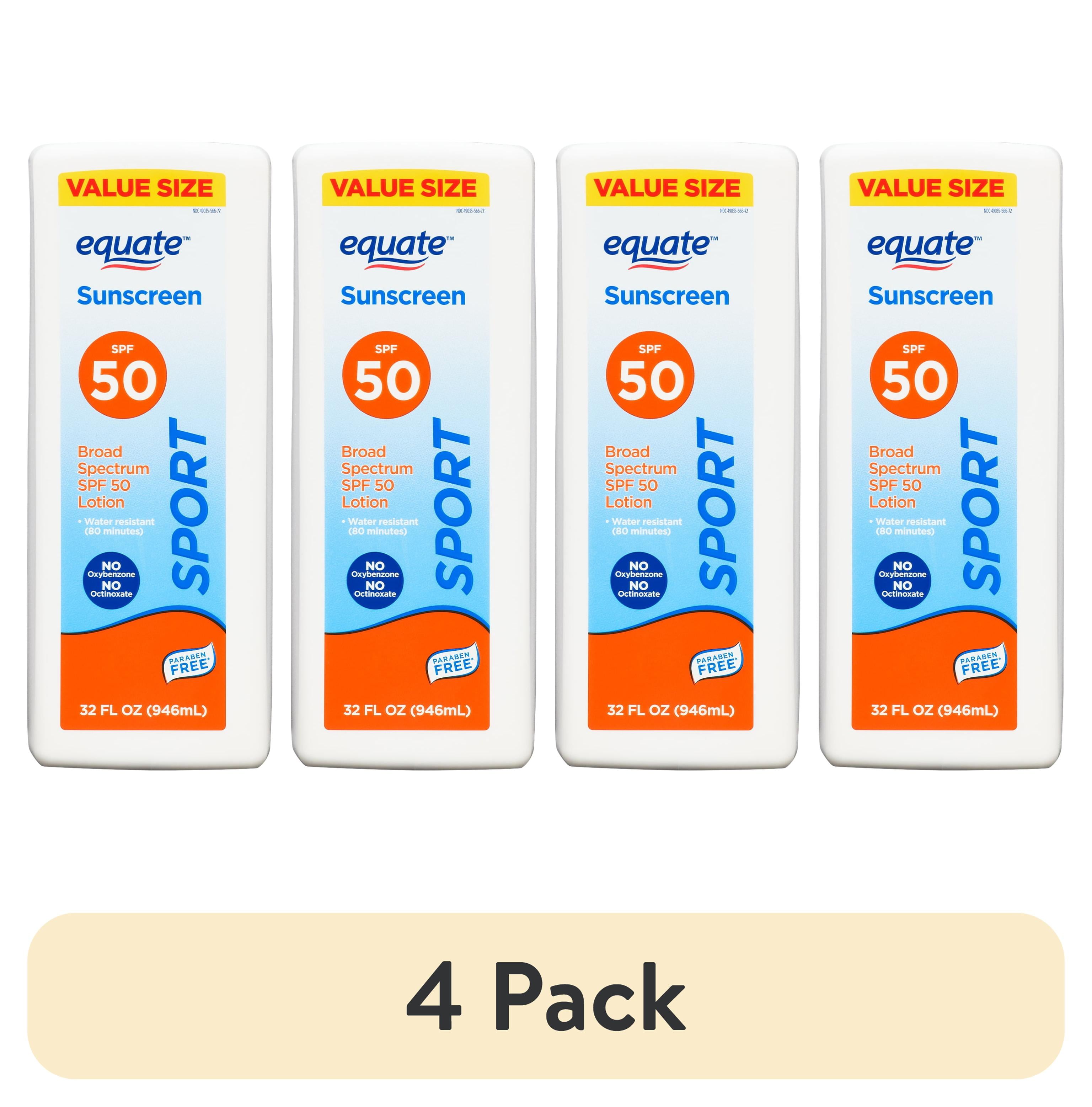(4 pack) Equate Sport Broad Spectrum Sunscreen Value Size, SPF 50, 32 ...