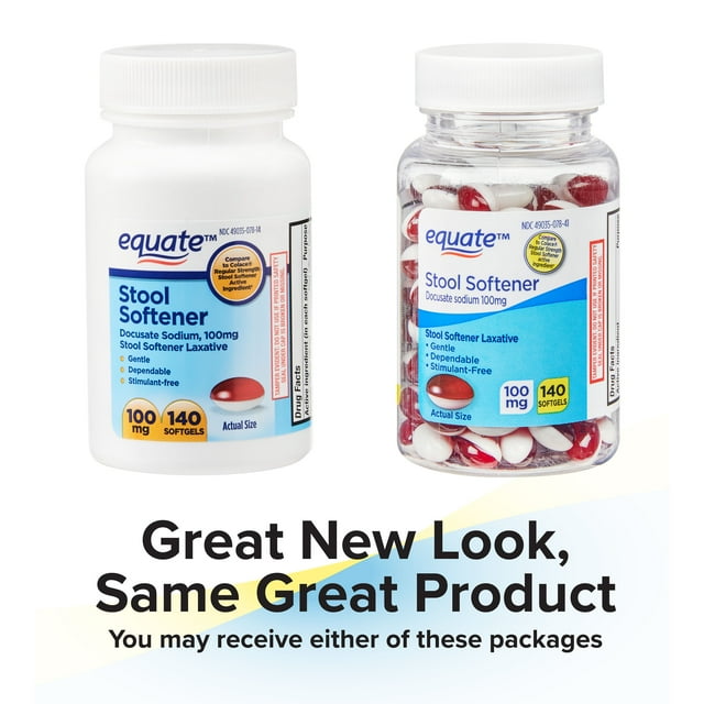 Equate Stool Softener Docusate Sodium Softgels, 100 mg, 140 Count HSA ...