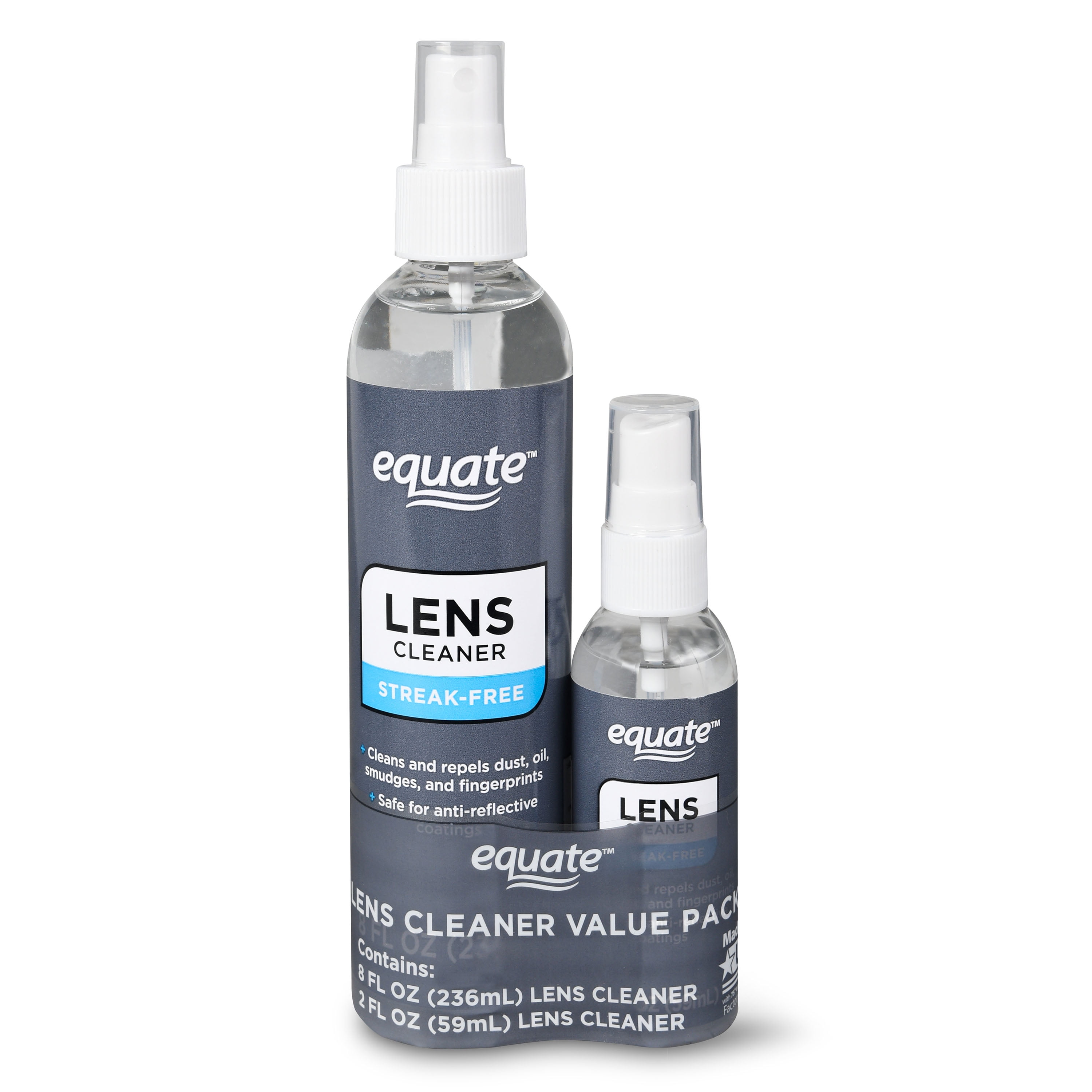 Equate Streak-Free Lens Cleaner Value Pack, 2 Count, 8 oz and 2 oz ...