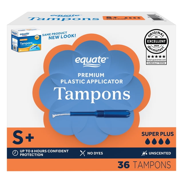 Equate Premium Tampons with Plastic Applicators, Super Plus Absorbency ...