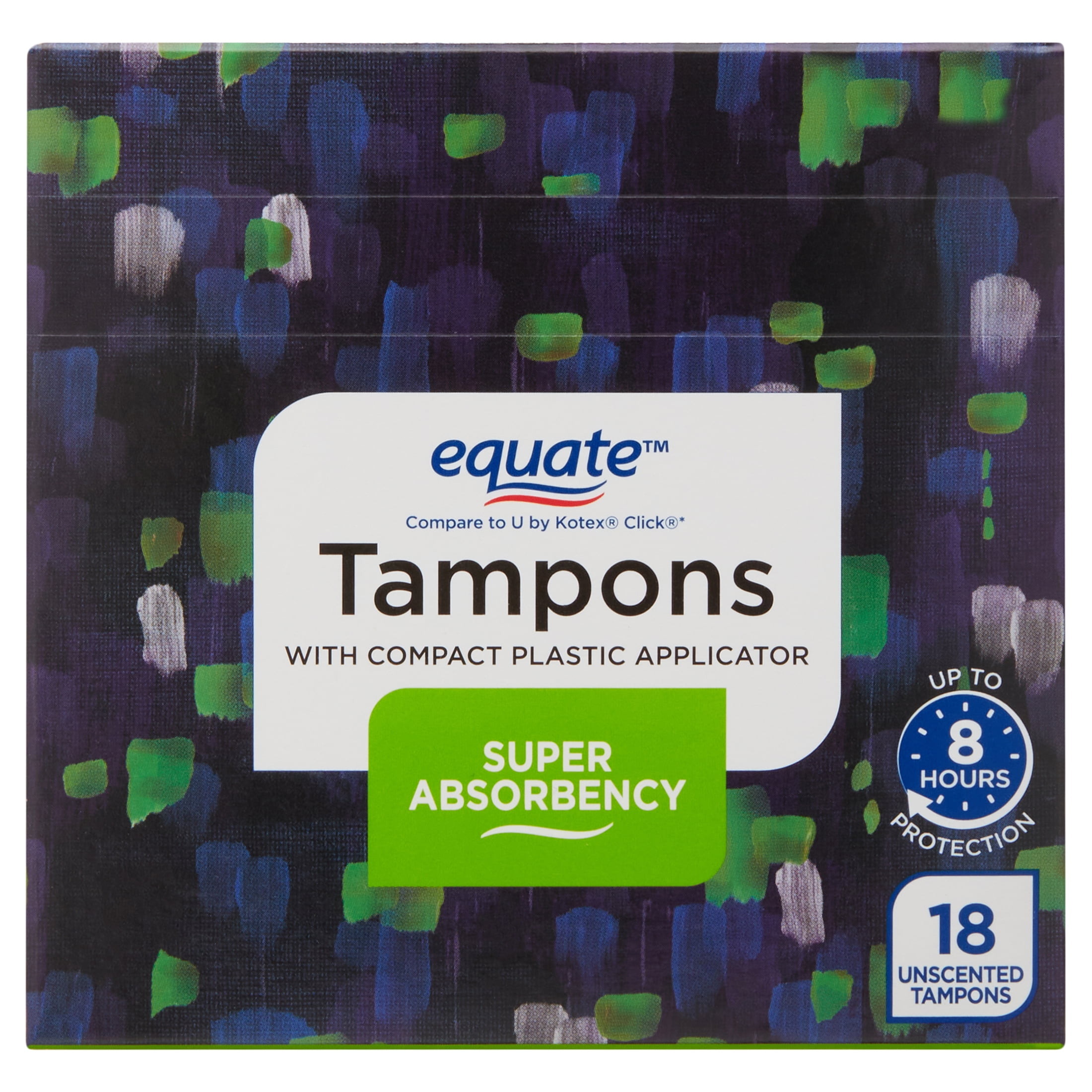 Equate Tampons with Compact Plastic Applicators, Unscented, Super (18 ...