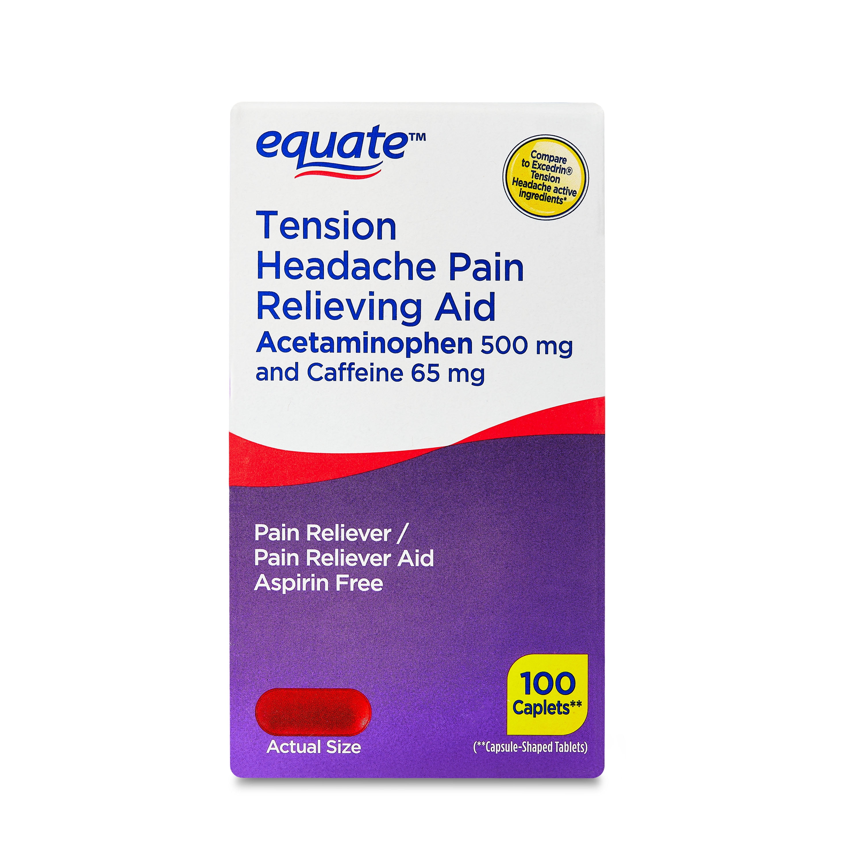 Equate Acetaminophen & Caffeine Tension Headache Pain Reliever Caplets ...