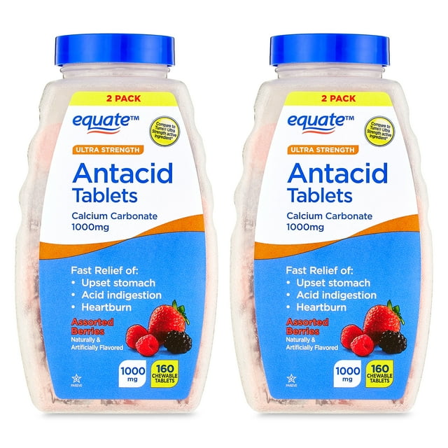 Equate Ultra Strength Antacid Assorted Berries Chewable Tablets. Twin Pack, 160 Count, Compare ...