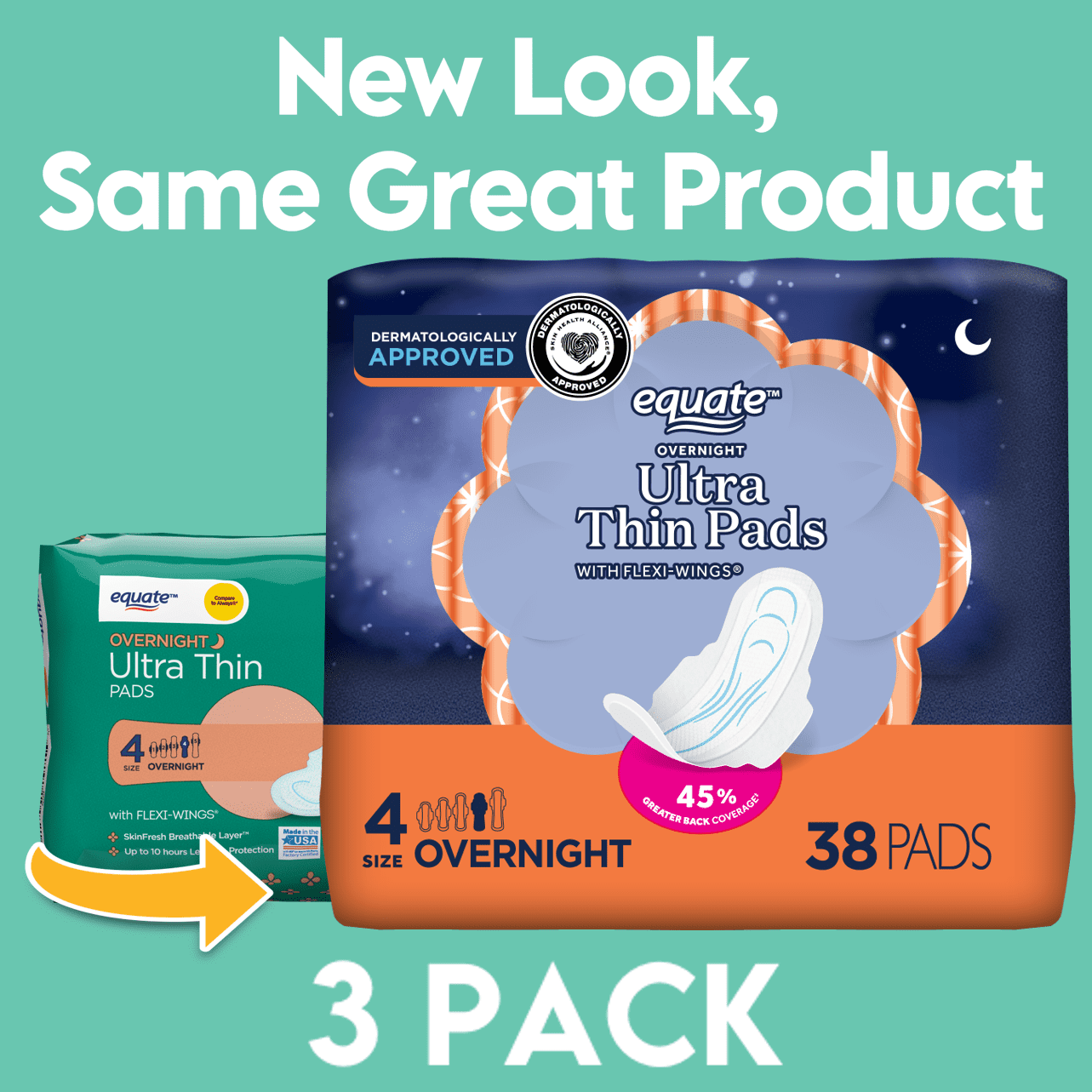 Equate Ultra Thin Pads with Wings, Unscented, Overnight, Size 4 (114 ...
