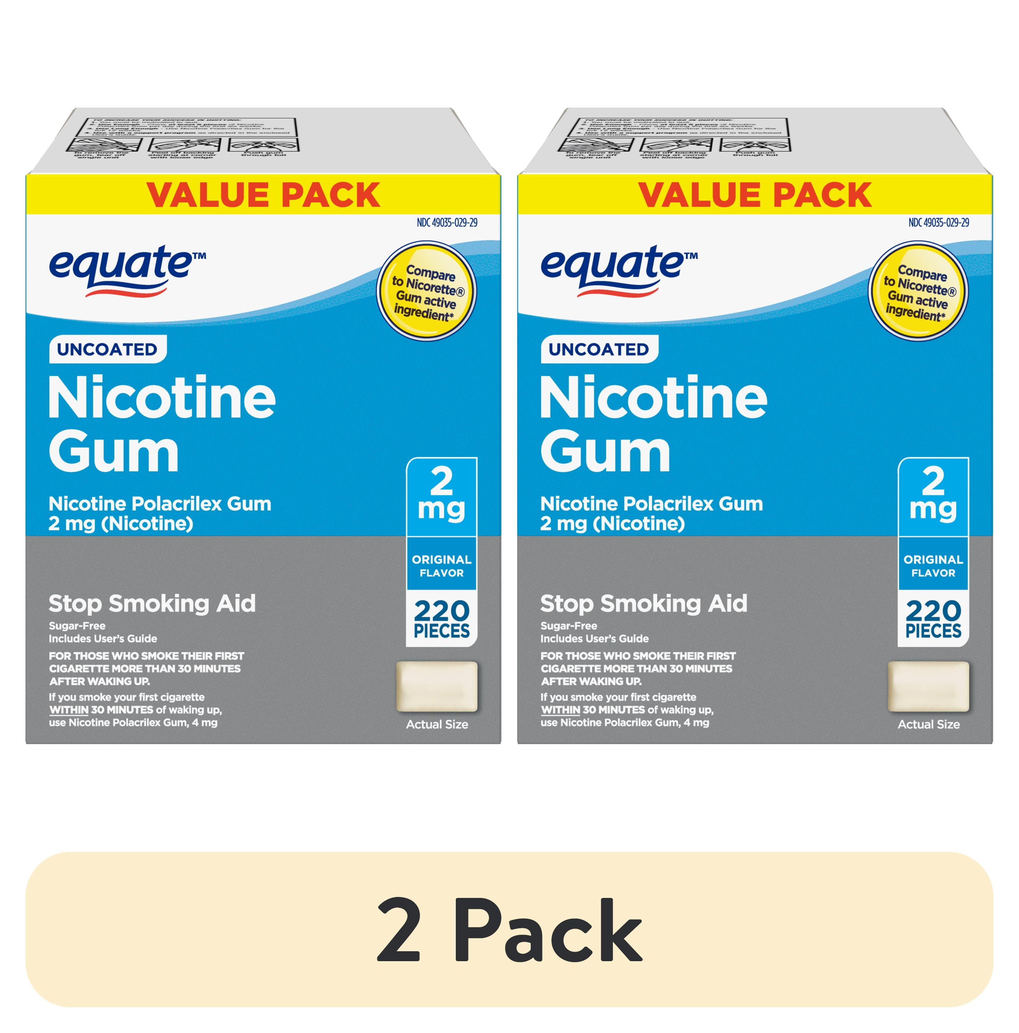 (2 pack) Equate Uncoated Nicotine Polacrilex Gum 2 mg, Original Flavor ...