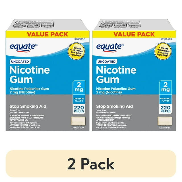 (2 pack) Equate Uncoated Nicotine Polacrilex Gum 2 mg, Original Flavor ...