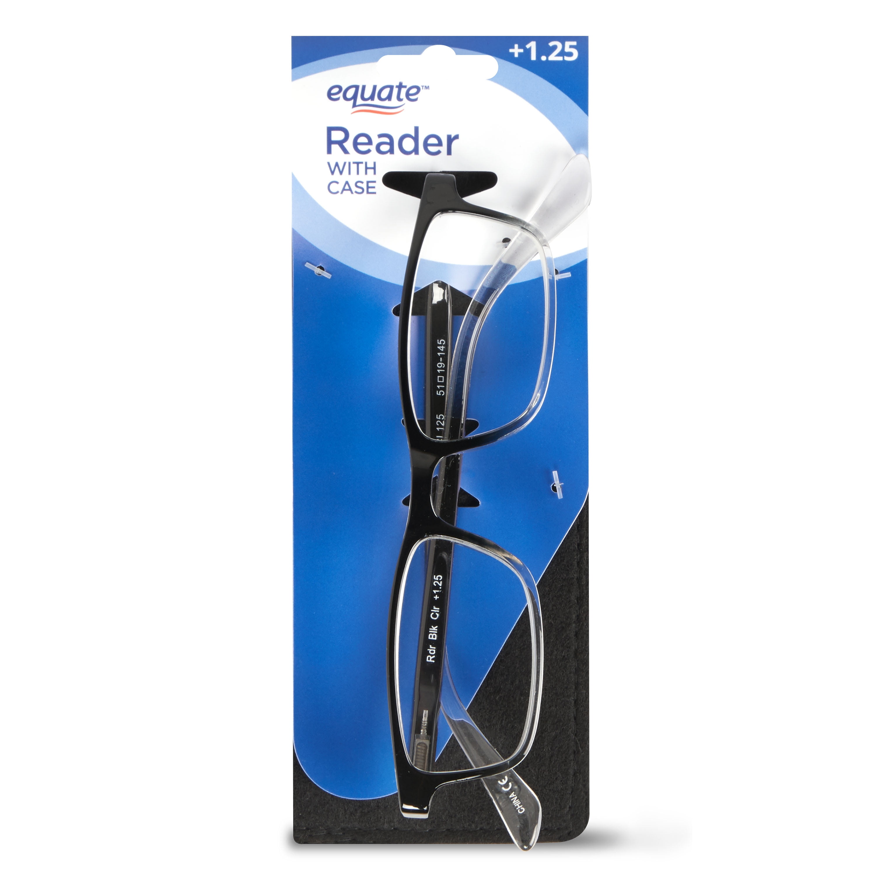 Equate Unisex Full Rim Reading Glasses with Case, Plastic Lens, Black ...