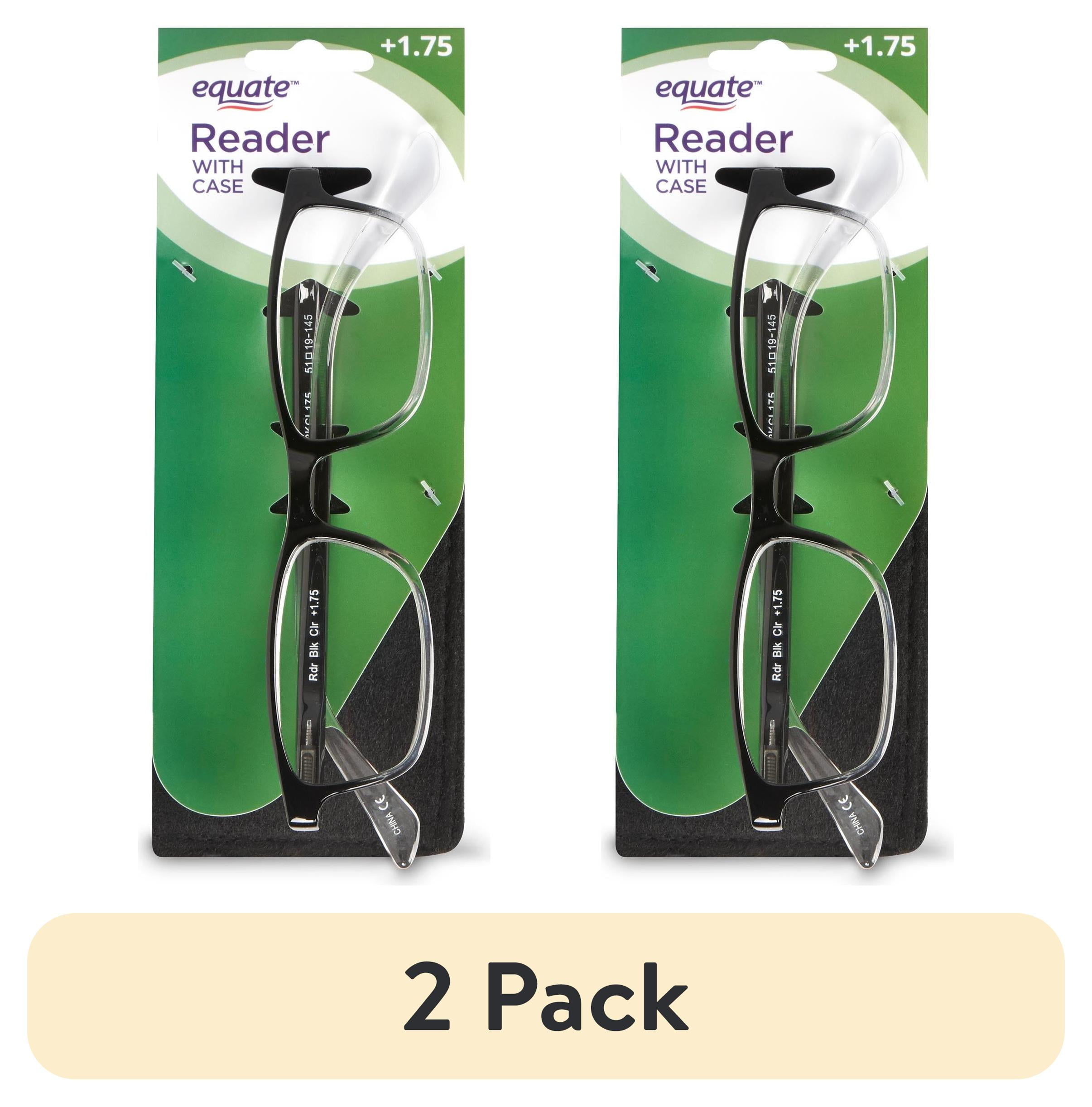 (2 pack) Equate Unisex Reader Glasses with Case, Plastic Lens, Black ...