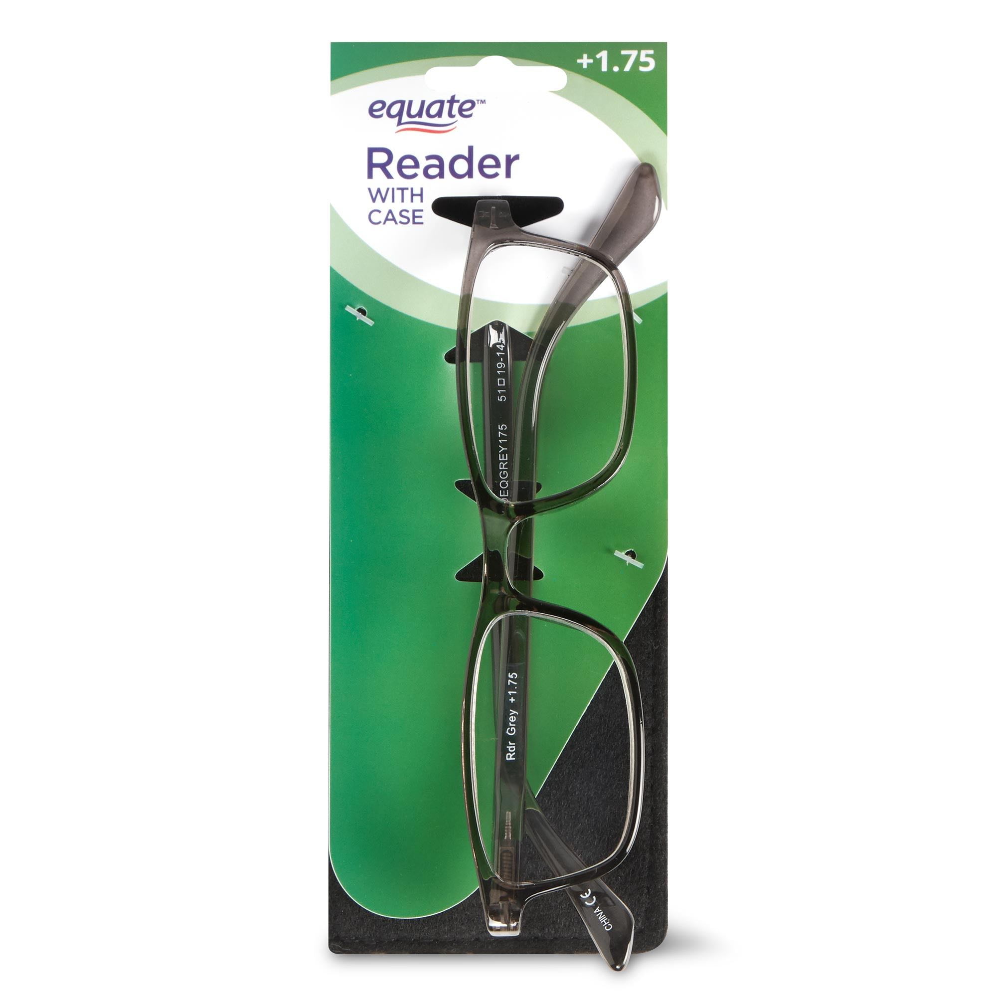 Equate Unisex Rectangular Reading Glasses with Case, Single Vision ...