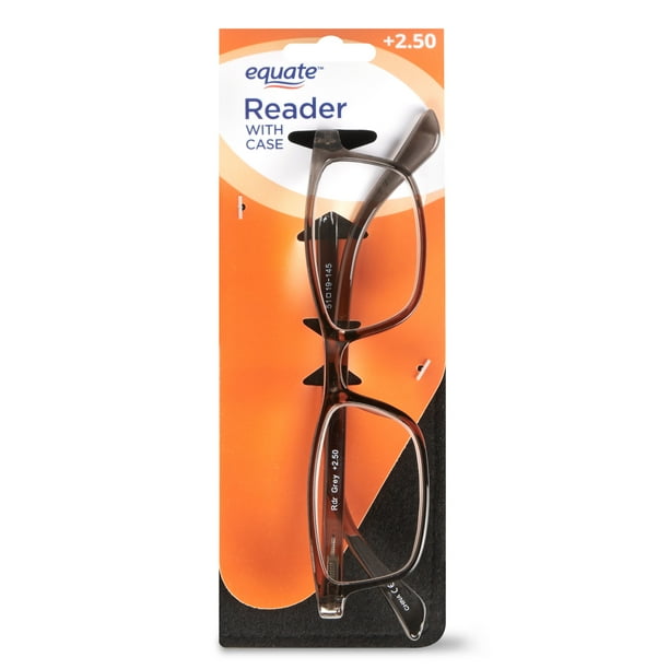 Equate Unisex Reader Glasses with Case, Plastic Lens, Steel Gray Color ...