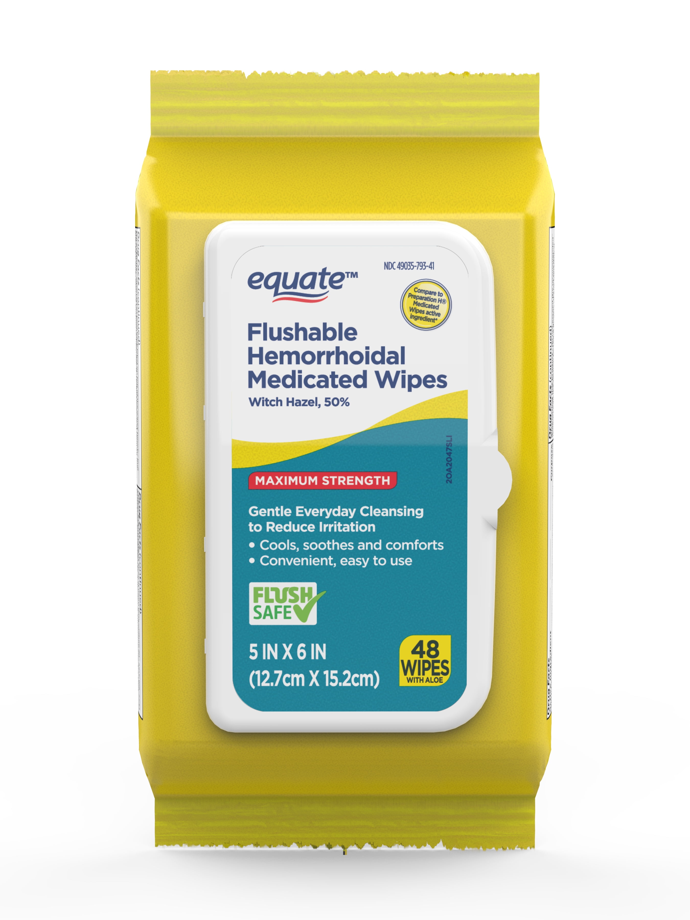Equate Witch Hazel Flushable Hemorrhoidal Medicated Wipes, 48 Count ...