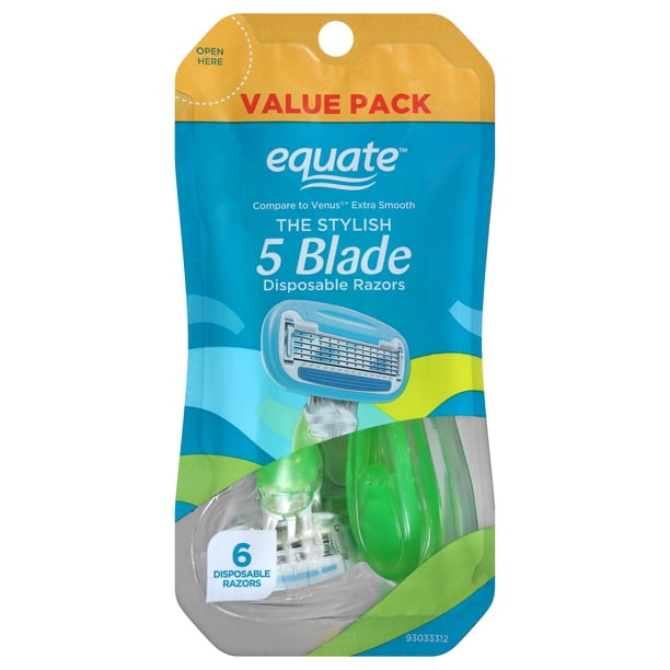 Equate Women's 5 Blade Disposable Razors, 6 Count - Walmart Business ...