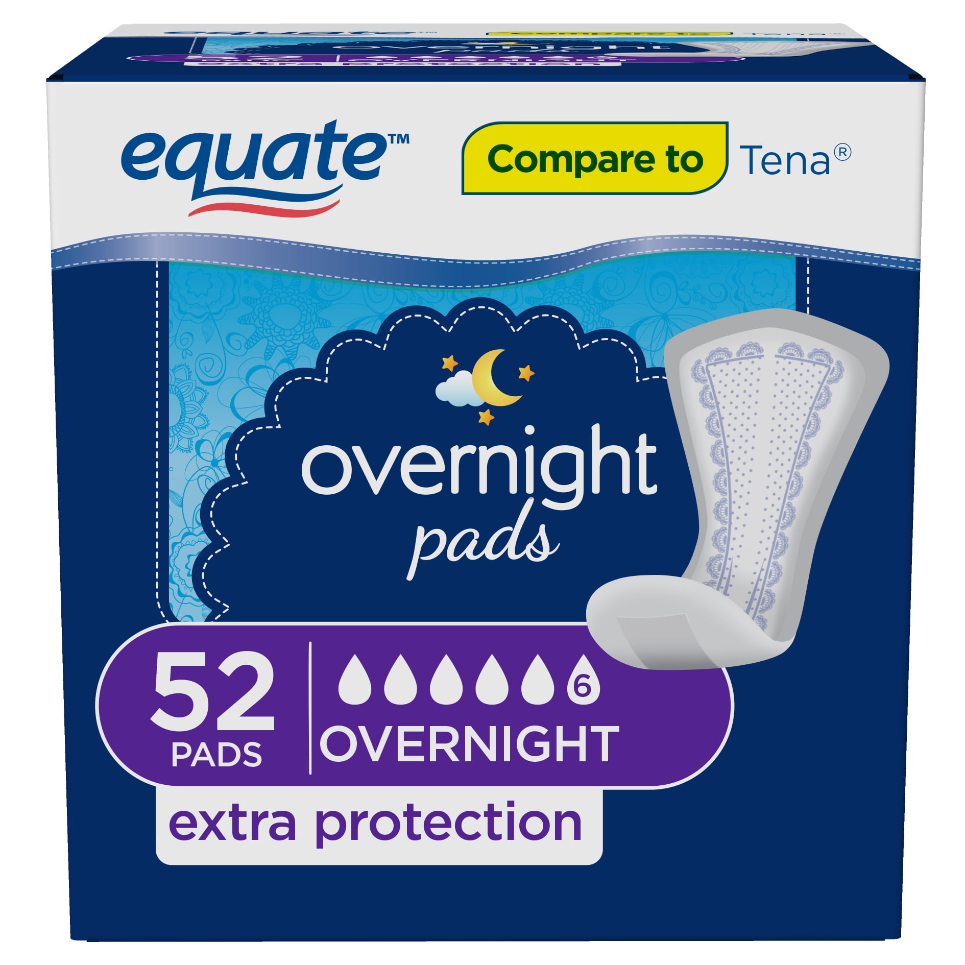 Equate Women's Incontinence Pads, Overnight (52 Count) - Walmart.com