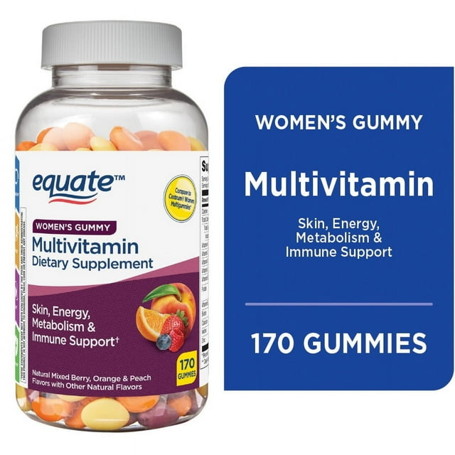 Equate Women's Multivitamin Gummies for Skin, Mixed Berry Orange and ...