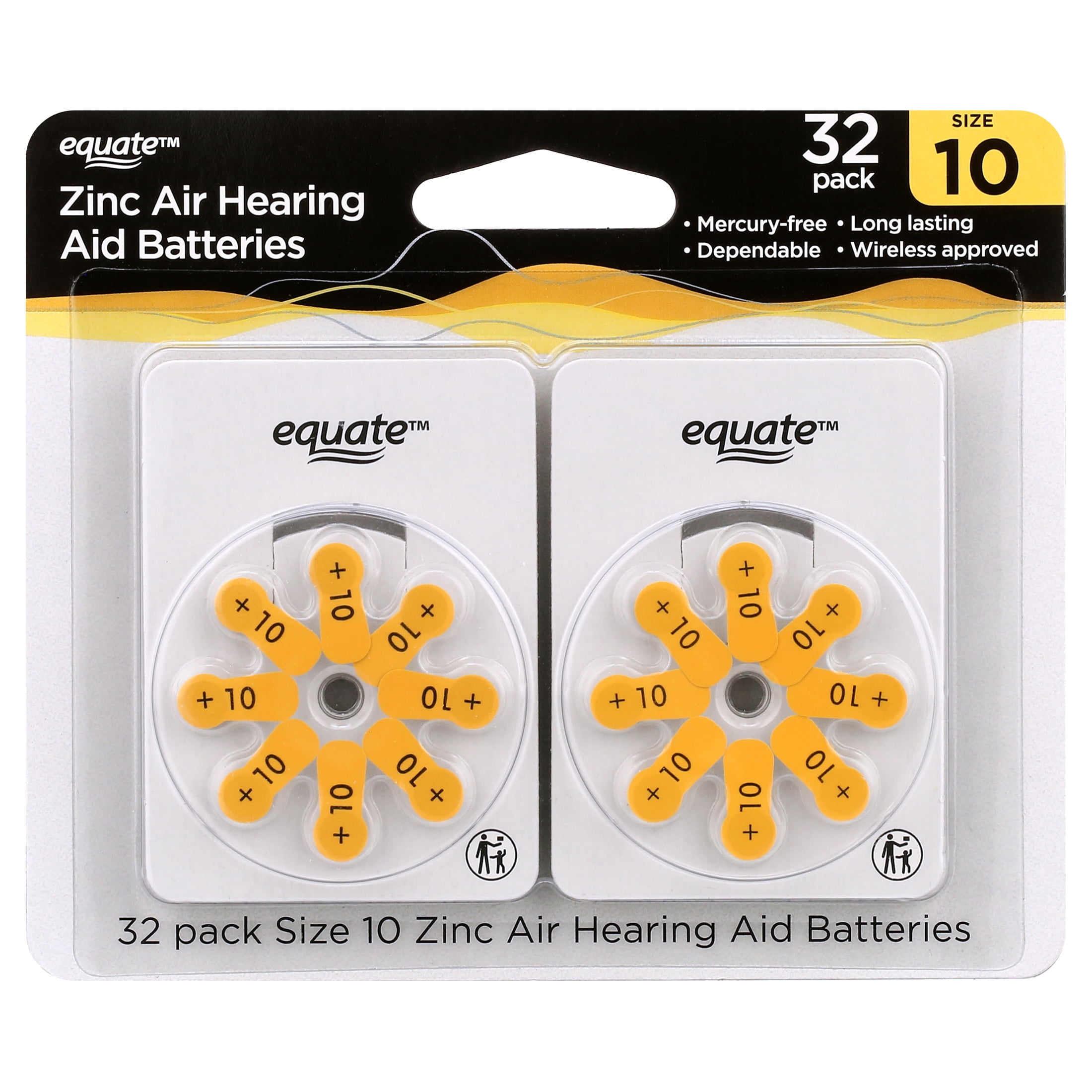 Brandclub - Equate Zinc Air Hearing Aid Batteries, Size 10, 32 Count