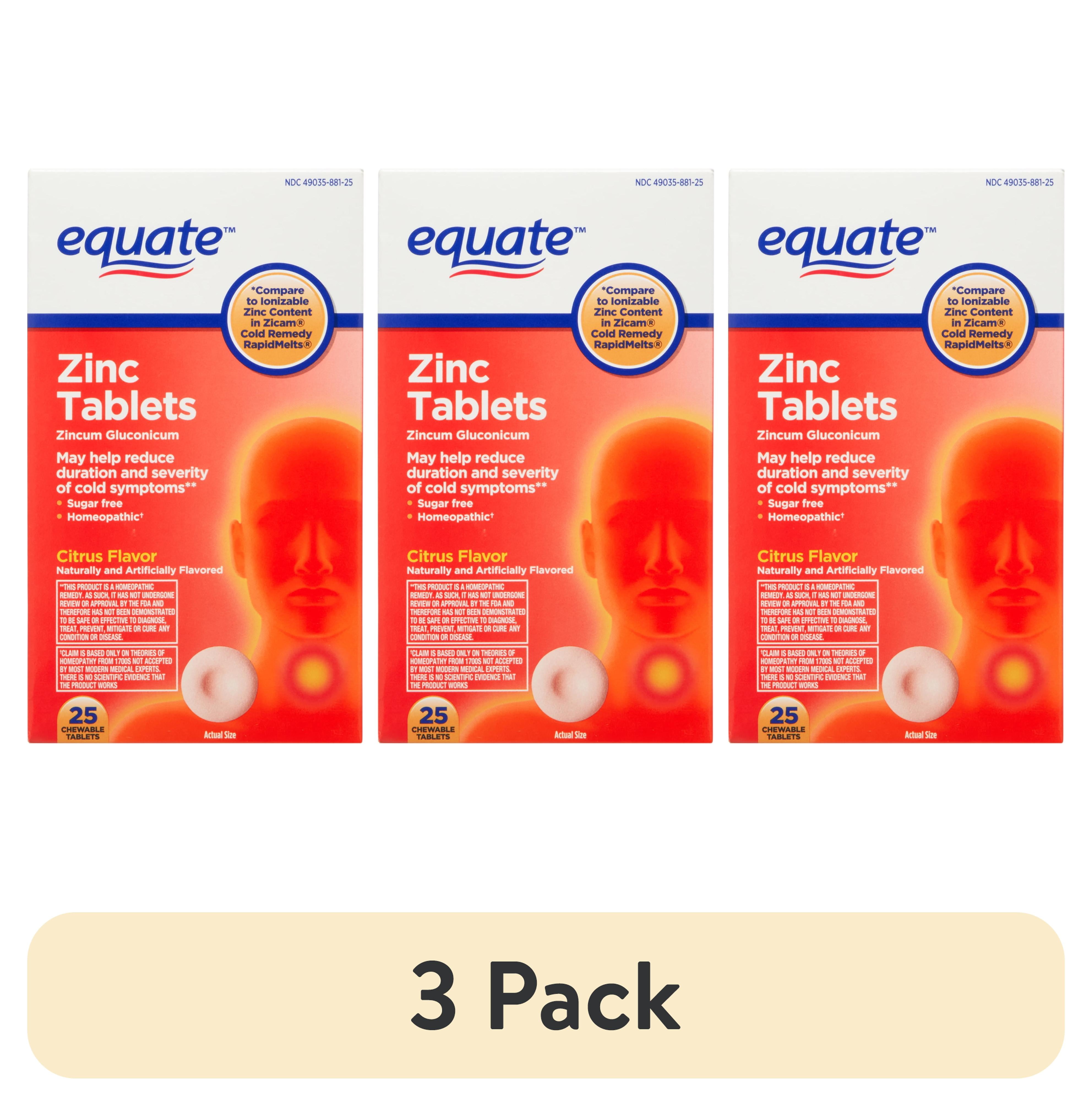 (3 pack) Equate Zinc Chewable Tablets, Citrus Flavor, 25 Count ...