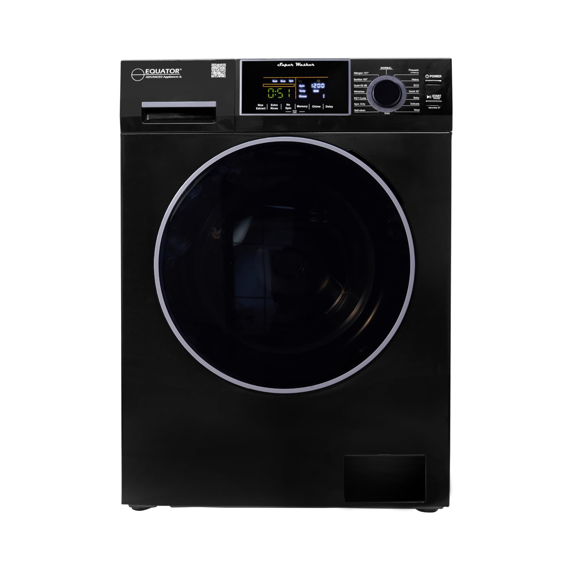 Equator Compact Washer 1.6cf/15lbs PET CYCLE 15 Programs 110V in Black ...