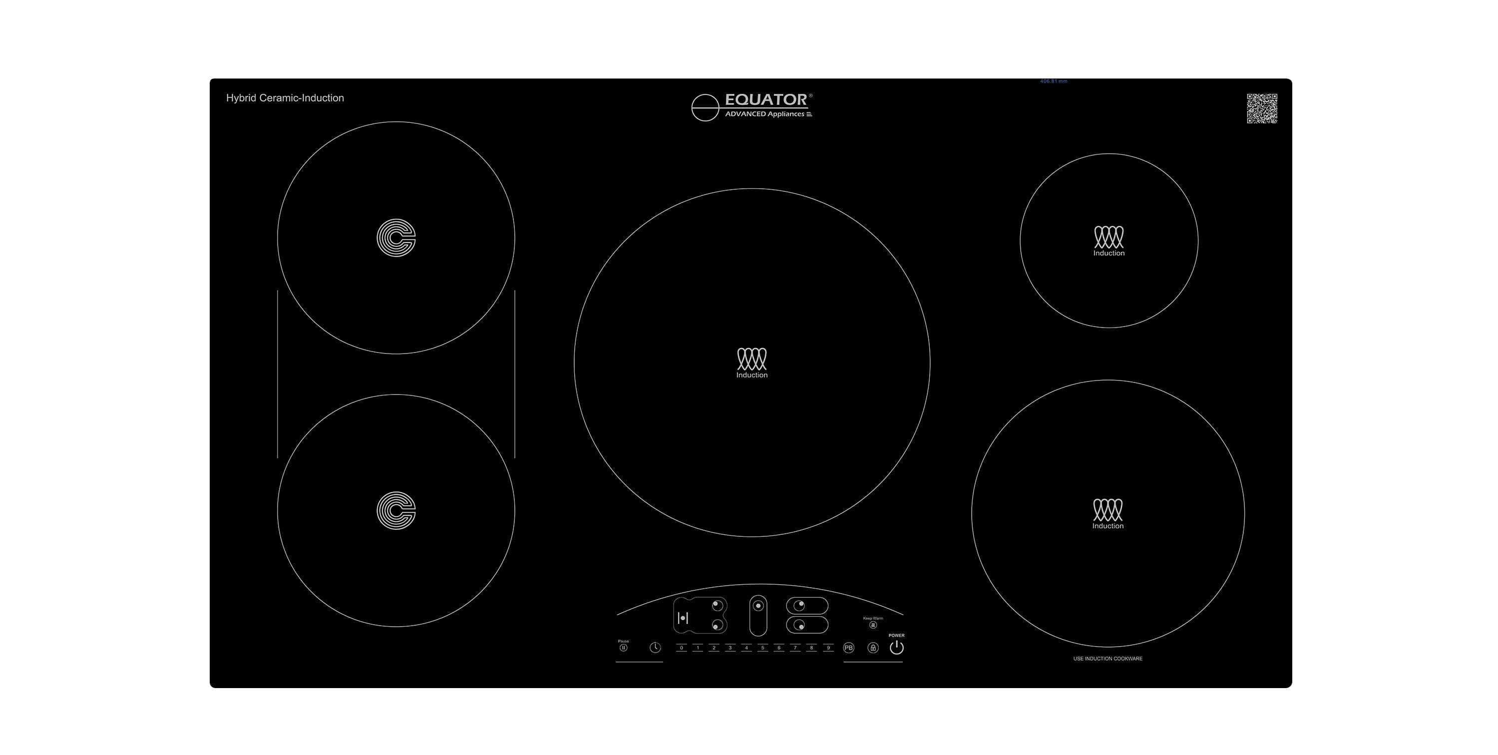 "Equator 36"" Hybrid Ceramic-Induction Countertop Cooktop, 5 Burner, 9 ...