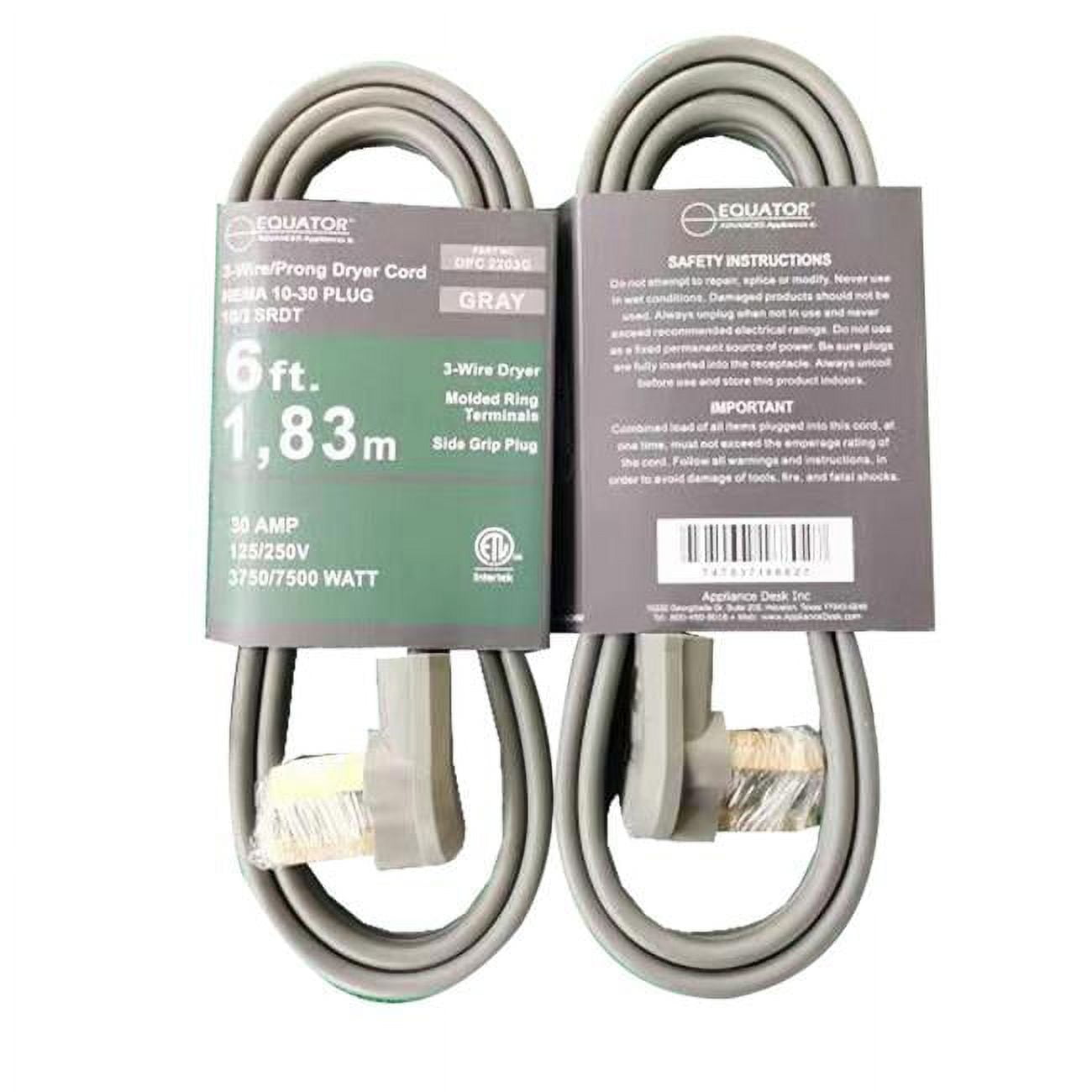 Equator Advanced Appliances 3-Wire Dryer Equator 30A 6 ft 3-Prong Dryer ...