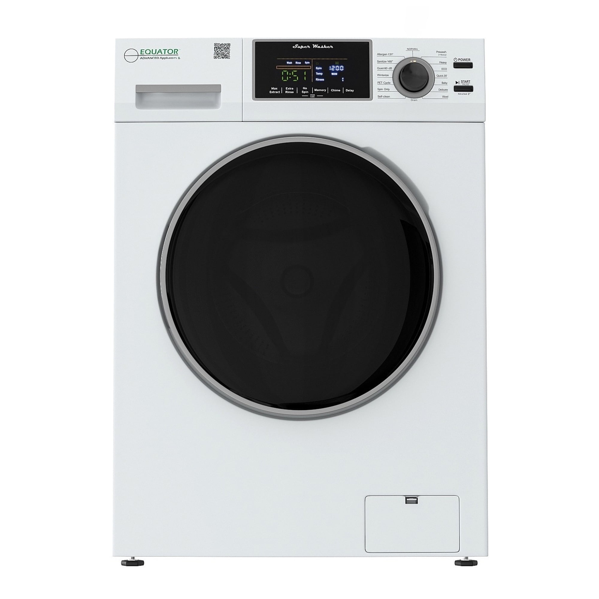 Equator 1.9 Cu. Ft. Super Washer, 18 lb, Pet Cycle, White, 110V ...