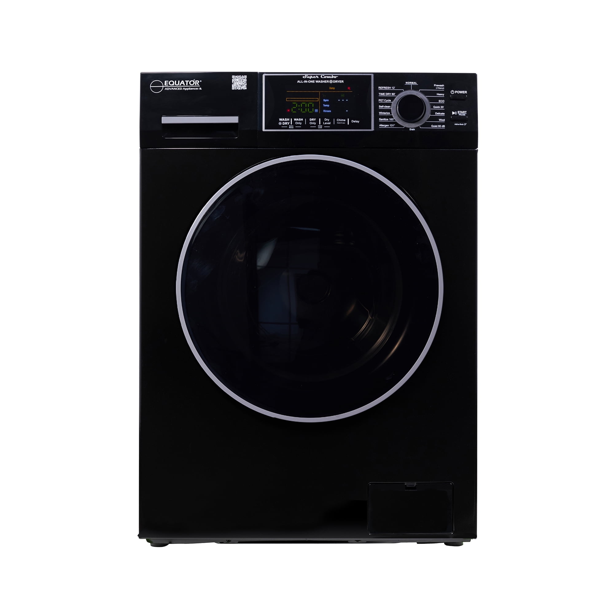 Equator Combo Washer-Dryer Ventless 1.62 cf/15lbs 110V Black with 14 ...