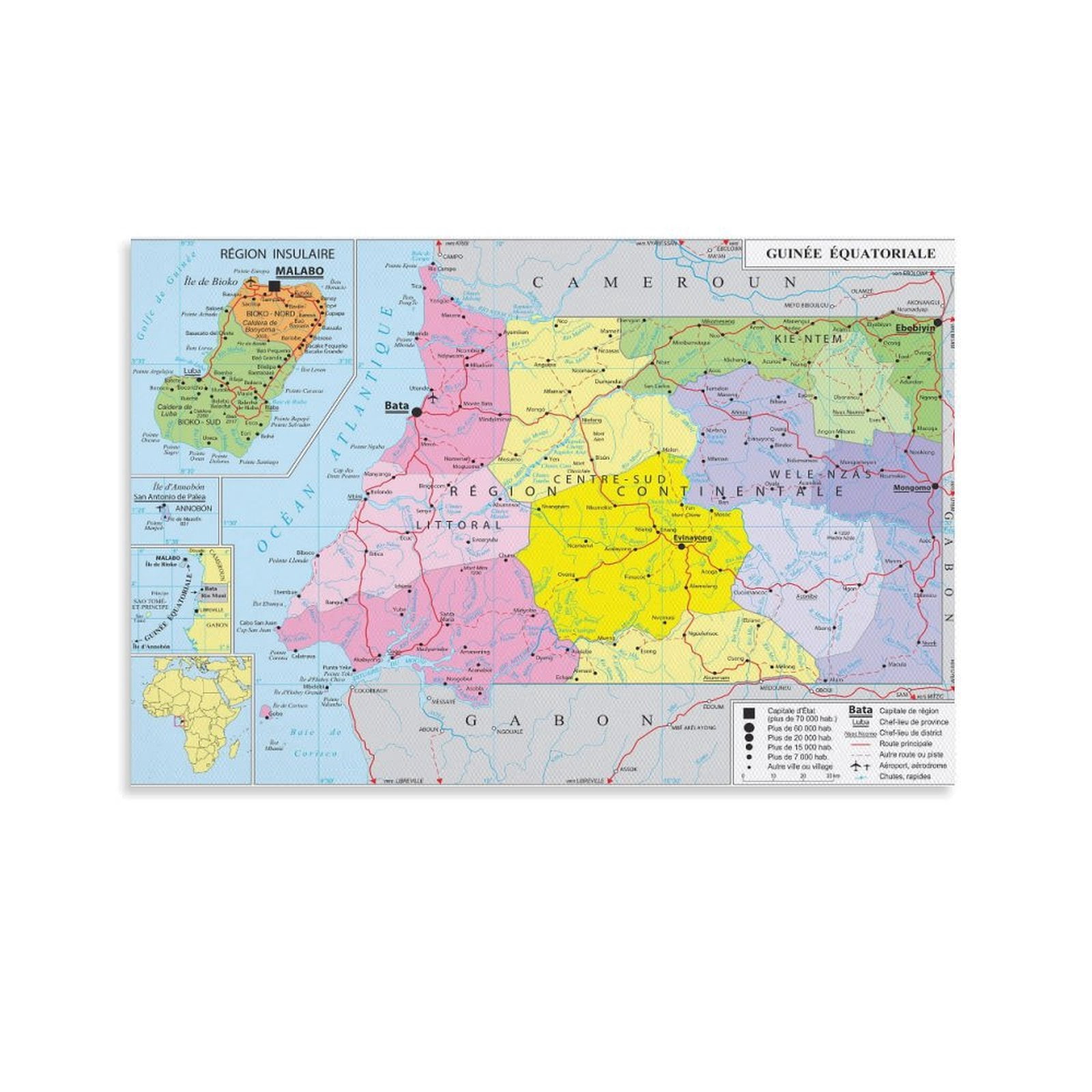 Equatorial Guinea Map Posters Canvas Wall Art Poster Decorative Bedroom ...